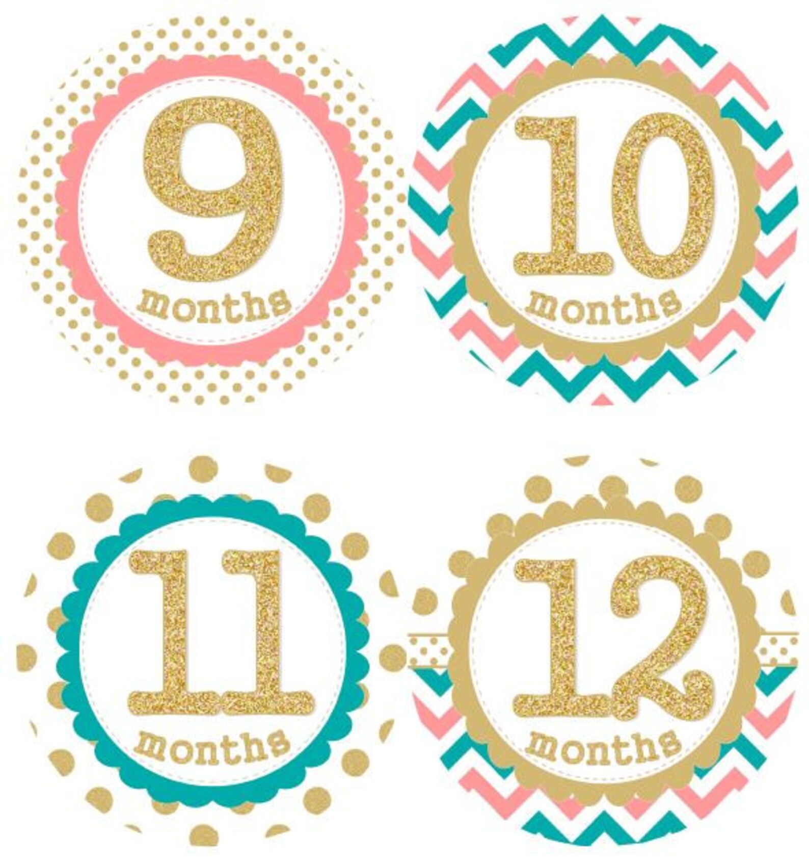 Baby Monthly Milestone Growth Stickers Gold Glitter Coral Pink - Etsy