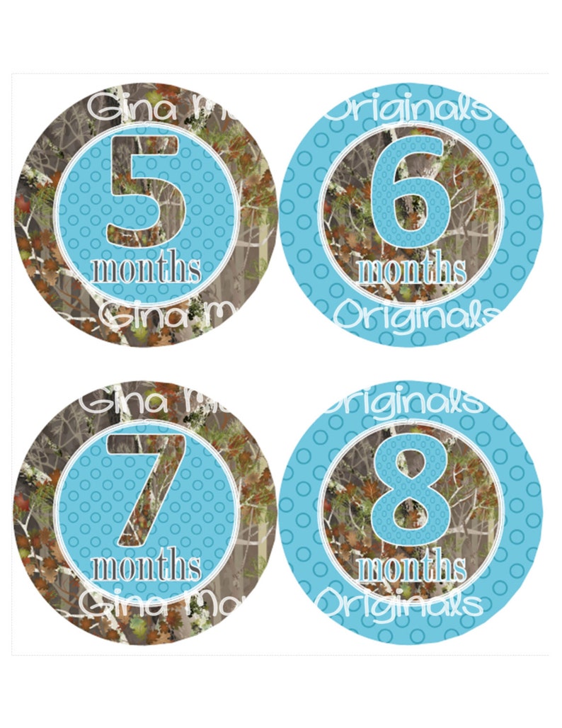 Baby Monthly Milestone Growth Stickers in Camo with Turquoise | Etsy
