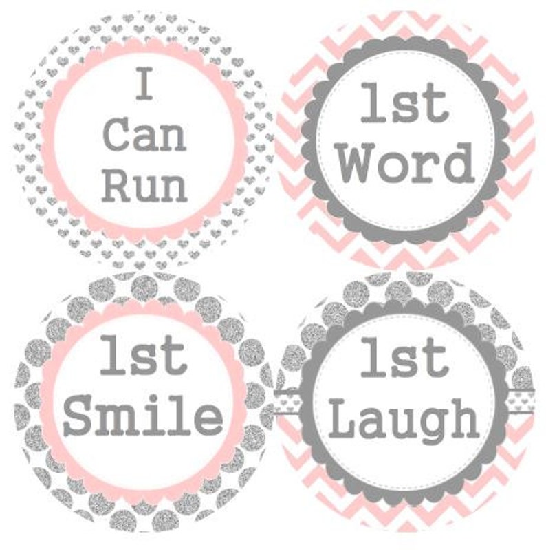 Baby First 1st Milestones Growth Stickers Silver Light Pink Dots ...