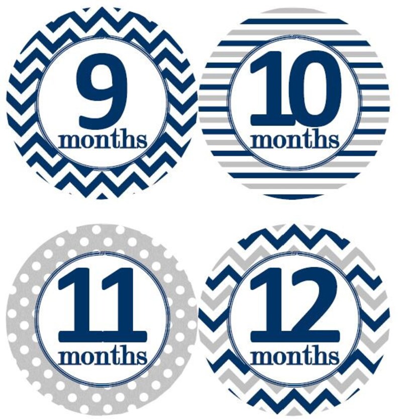 Baby Monthly Milestone Growth Stickers Navy Grey White Dots - Etsy