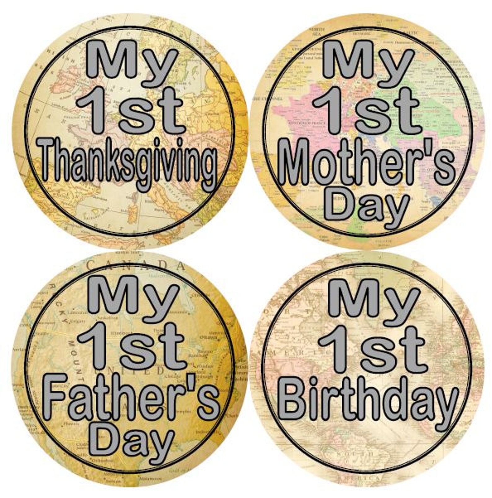 Baby First 1st HOLIDAYS Stickers Vintage World Maps Travel Nursery ...