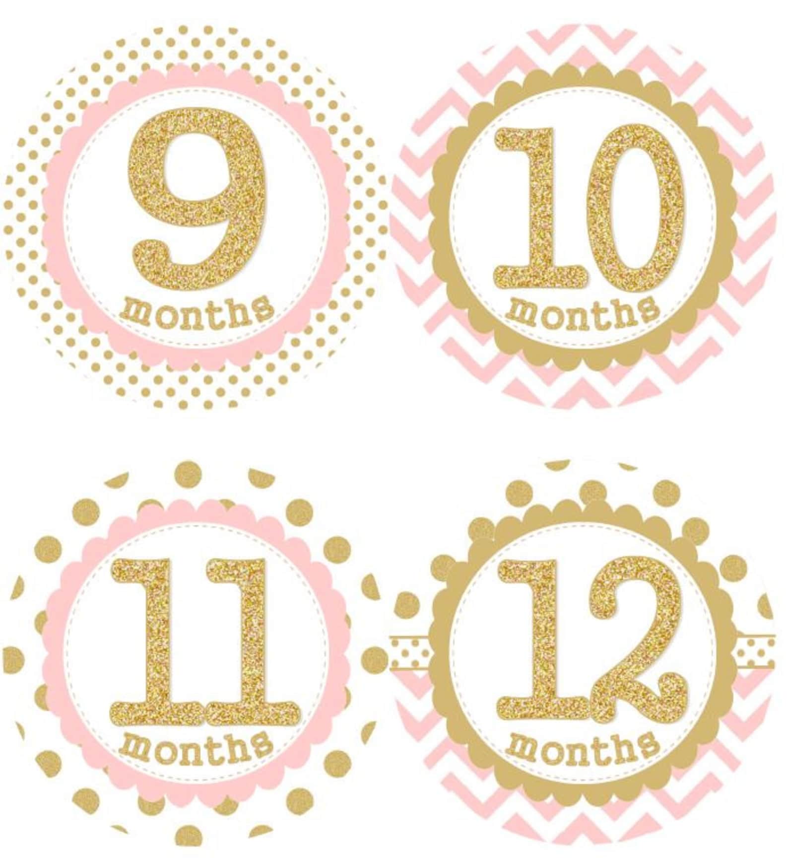 Baby Monthly Milestone Growth Stickers Gold Glitter Light Pink Dots ...