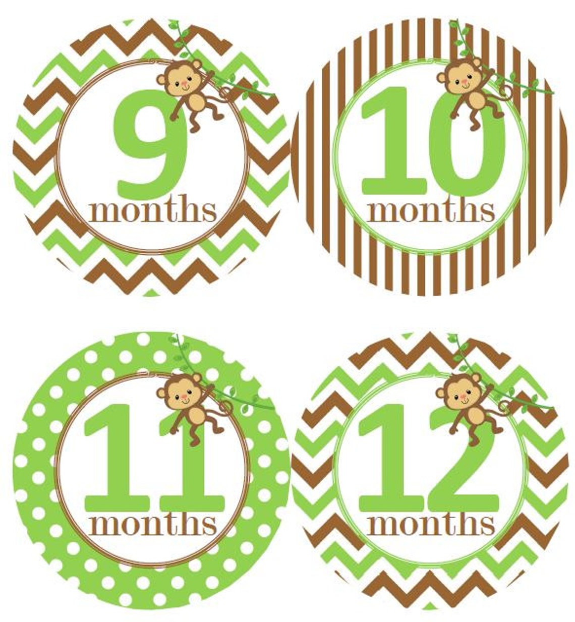 Baby Monthly Milestone Growth Stickers Green Brown Monkey | Etsy
