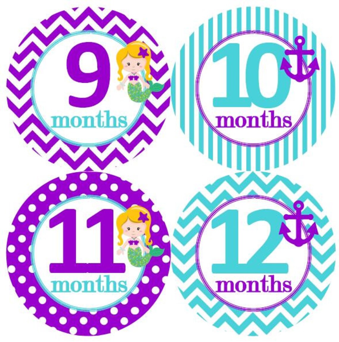 Baby Monthly Milestone Growth Stickers Purple Turquoise - Etsy