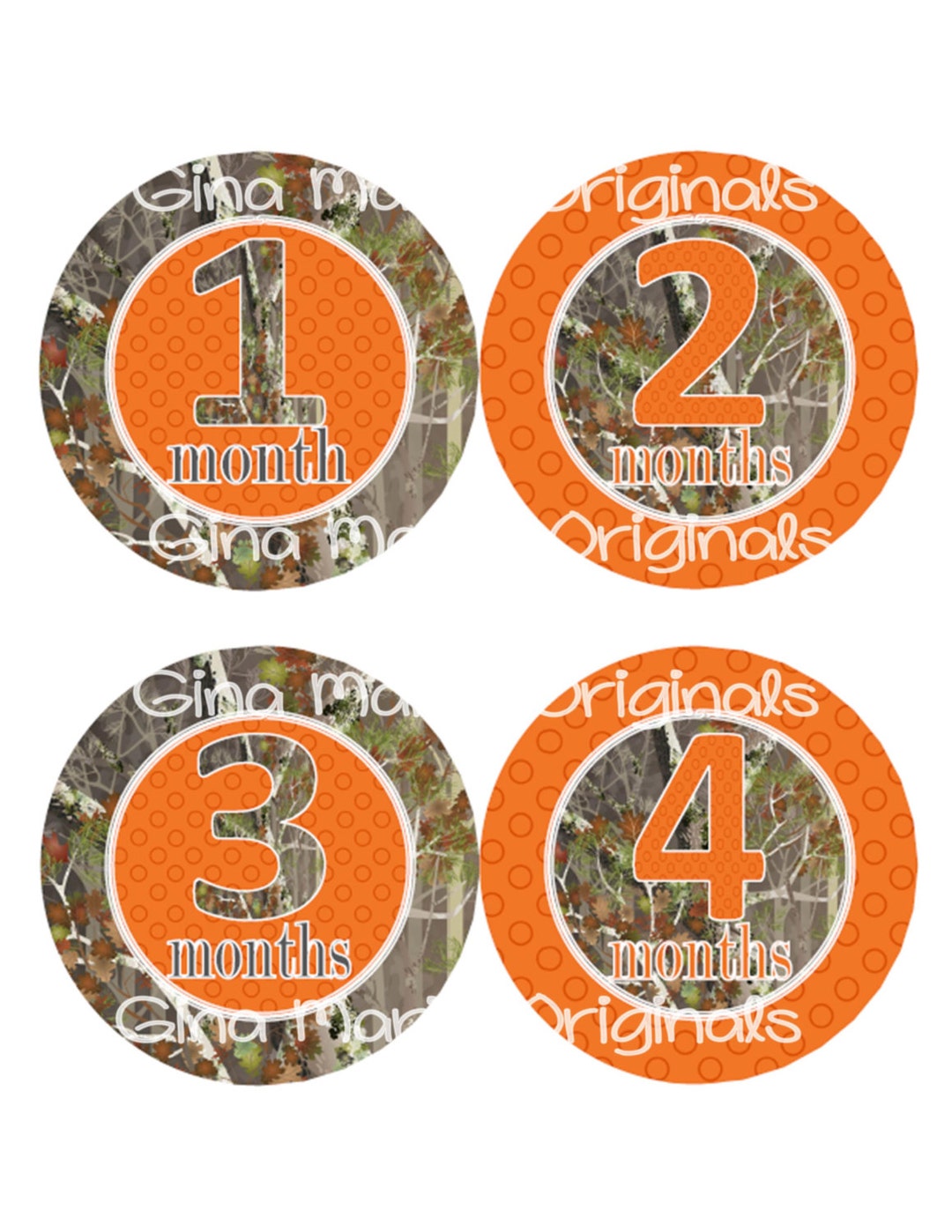 Baby Monthly Milestone Growth Stickers in Camo With Orange Dots MS555 ...