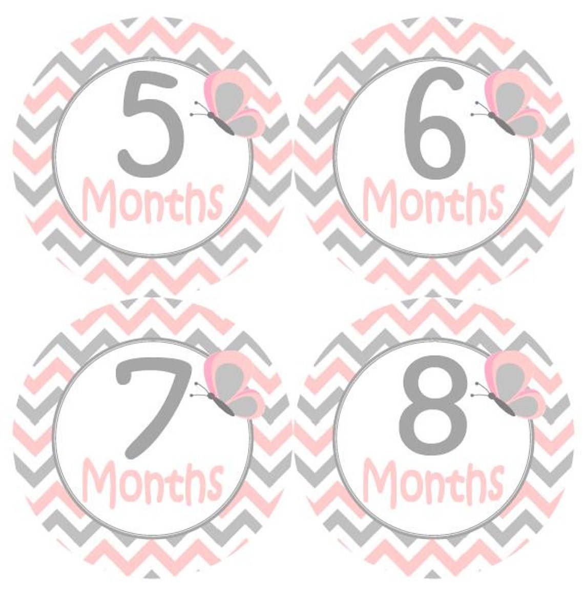 Baby Monthly Milestone Growth Stickers Pink Grey Chevron - Etsy