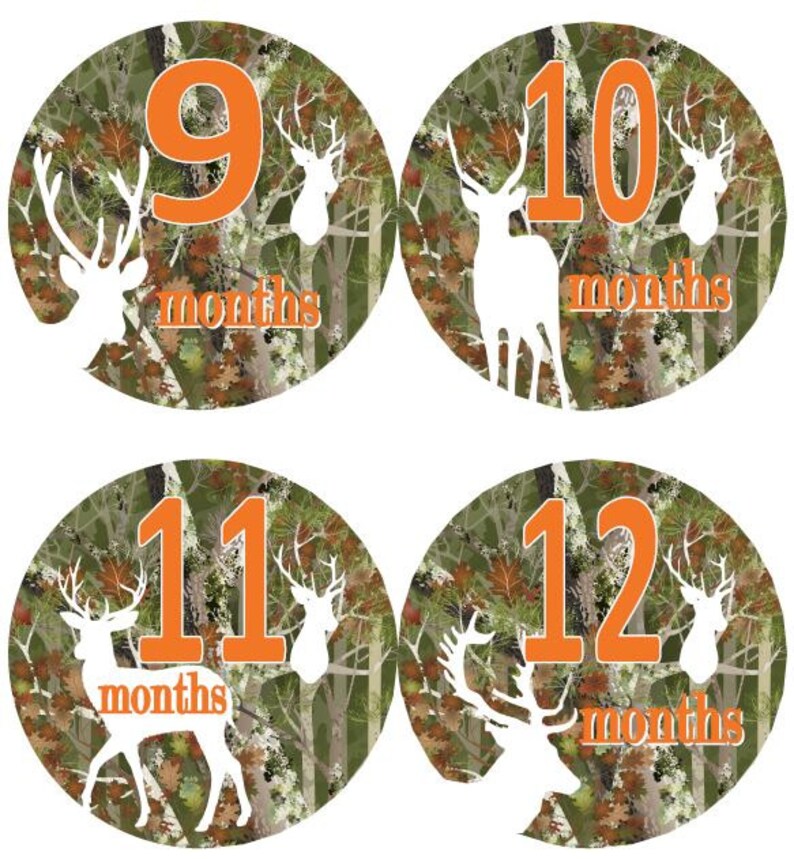 Baby Monthly Milestone Growth Stickers Orange Camo White Deer - Etsy