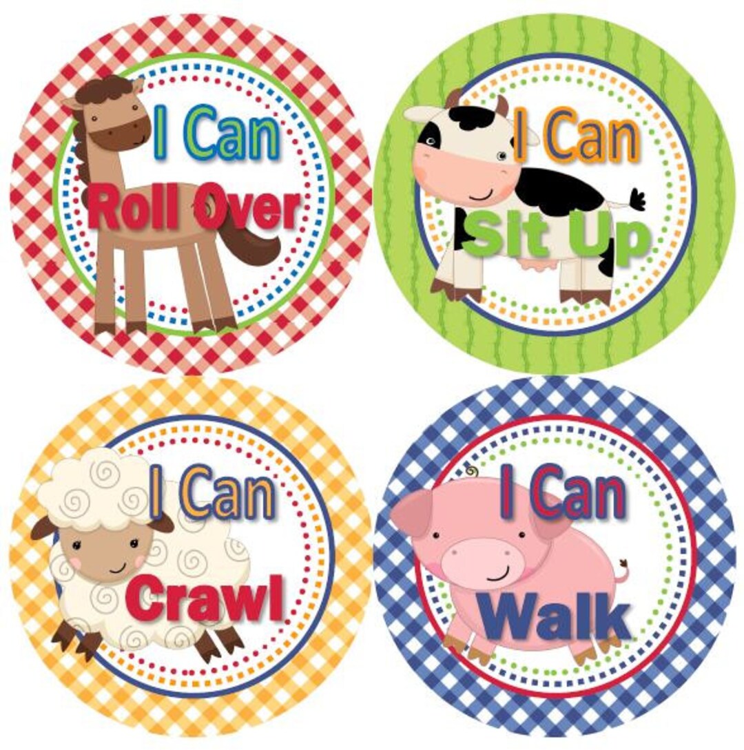 Baby 1st First MILESTONE Growth Stickers Farm Animals Barnyard Pig ...