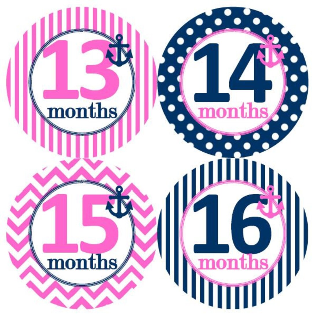 13-24 Months 2nd Year Baby Monthly Milestone Growth Stickers Nautical ...