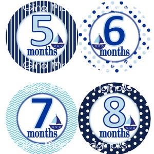 Baby Monthly Milestone Growth Stickers Nautical Navy Light Blue ...