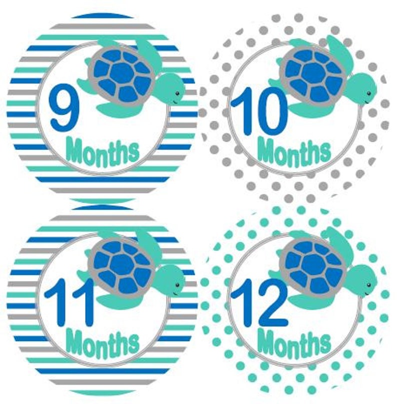 Baby Monthly Milestone Growth Stickers in Teal Blue Grey Sea | Etsy
