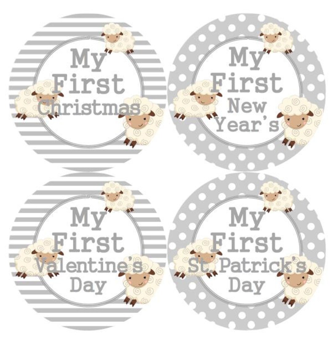 Baby 1st First HOLIDAYS Stickers Grey Lamb MS515 Nursery Theme Baby Boy ...