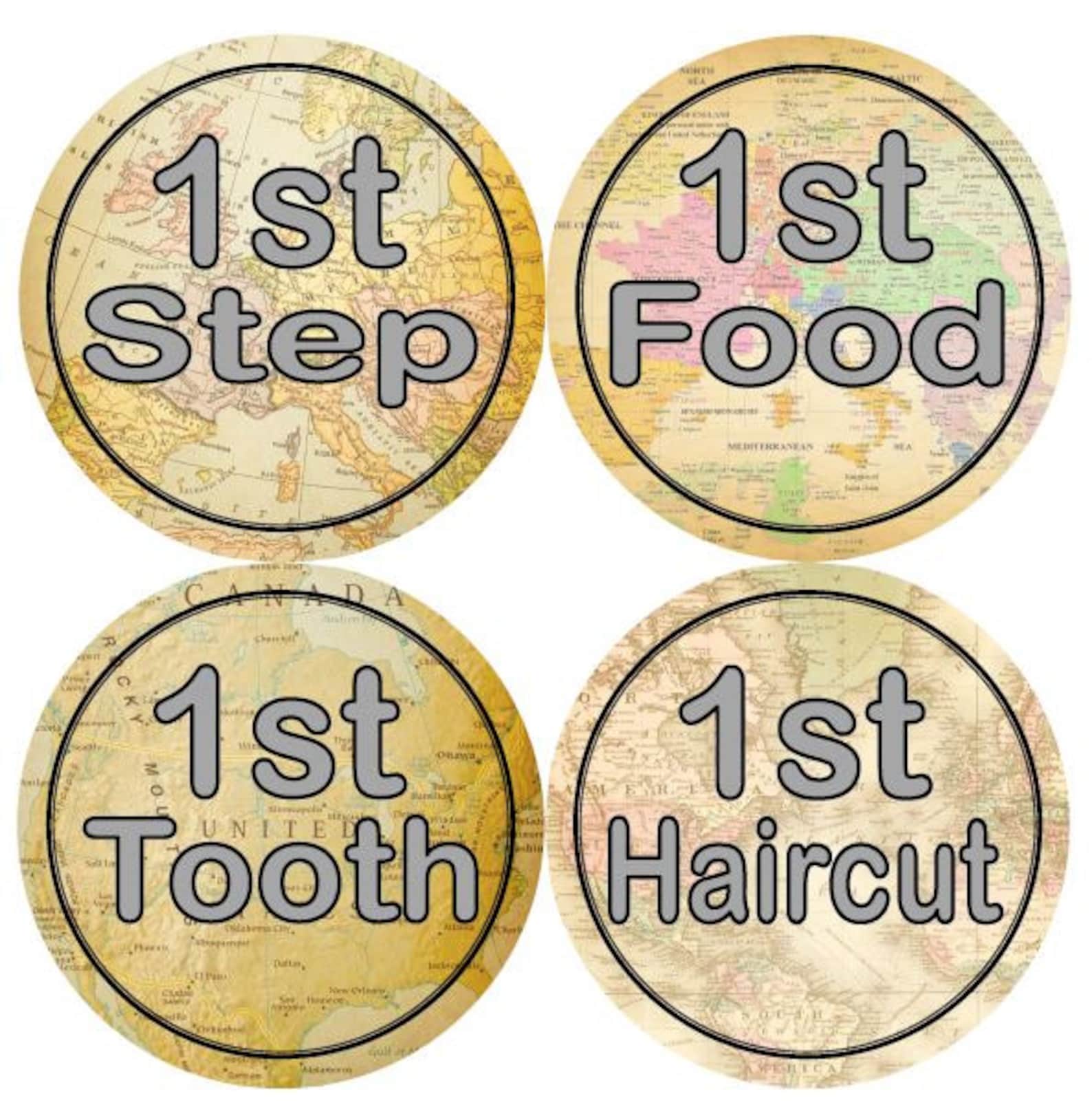 Baby First 1st MILESTONES Stickers Vintage World Maps Travel | Etsy