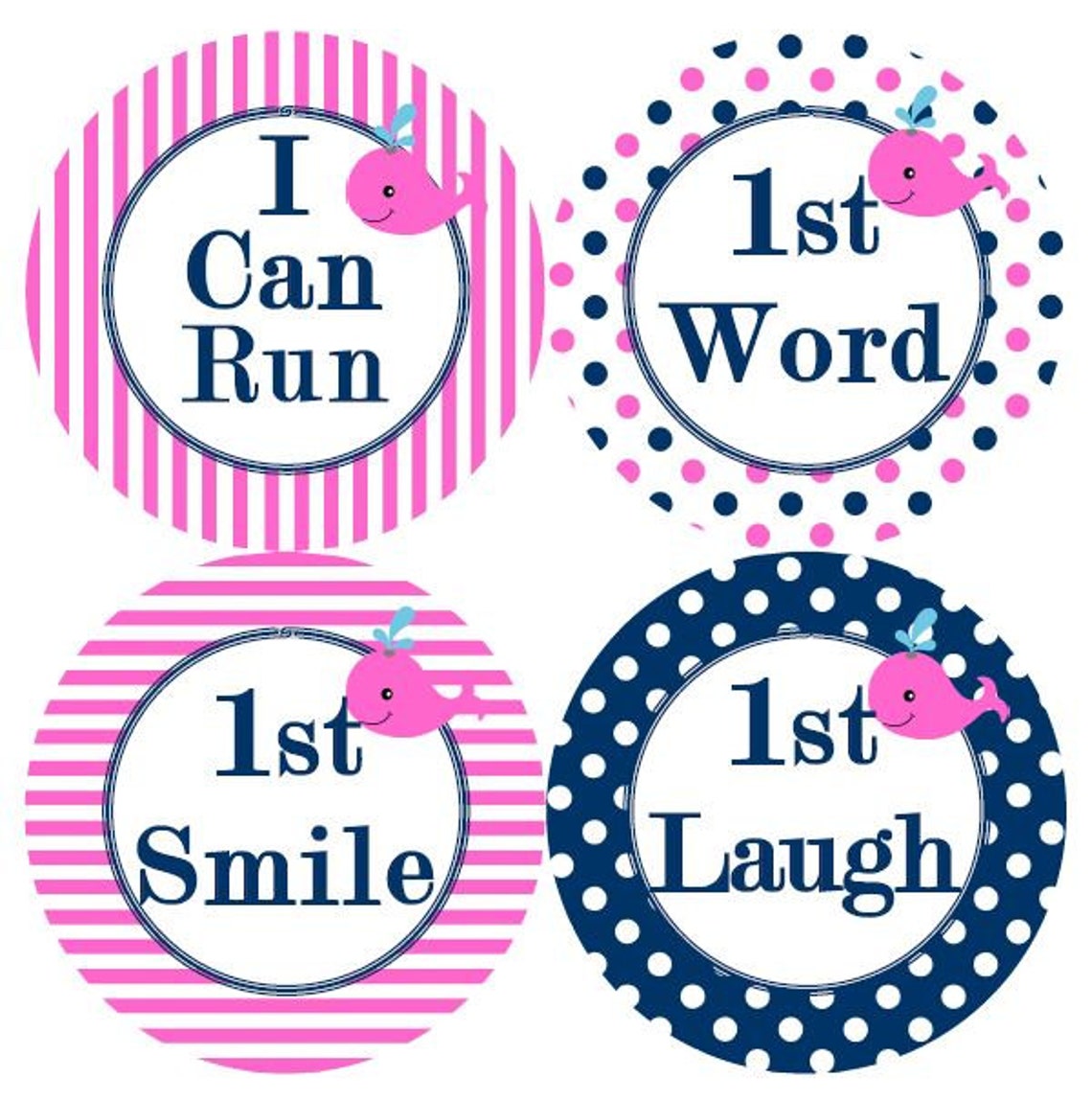 Baby First 1st MILESTONES Stickers Bright Pink Navy Whale | Etsy