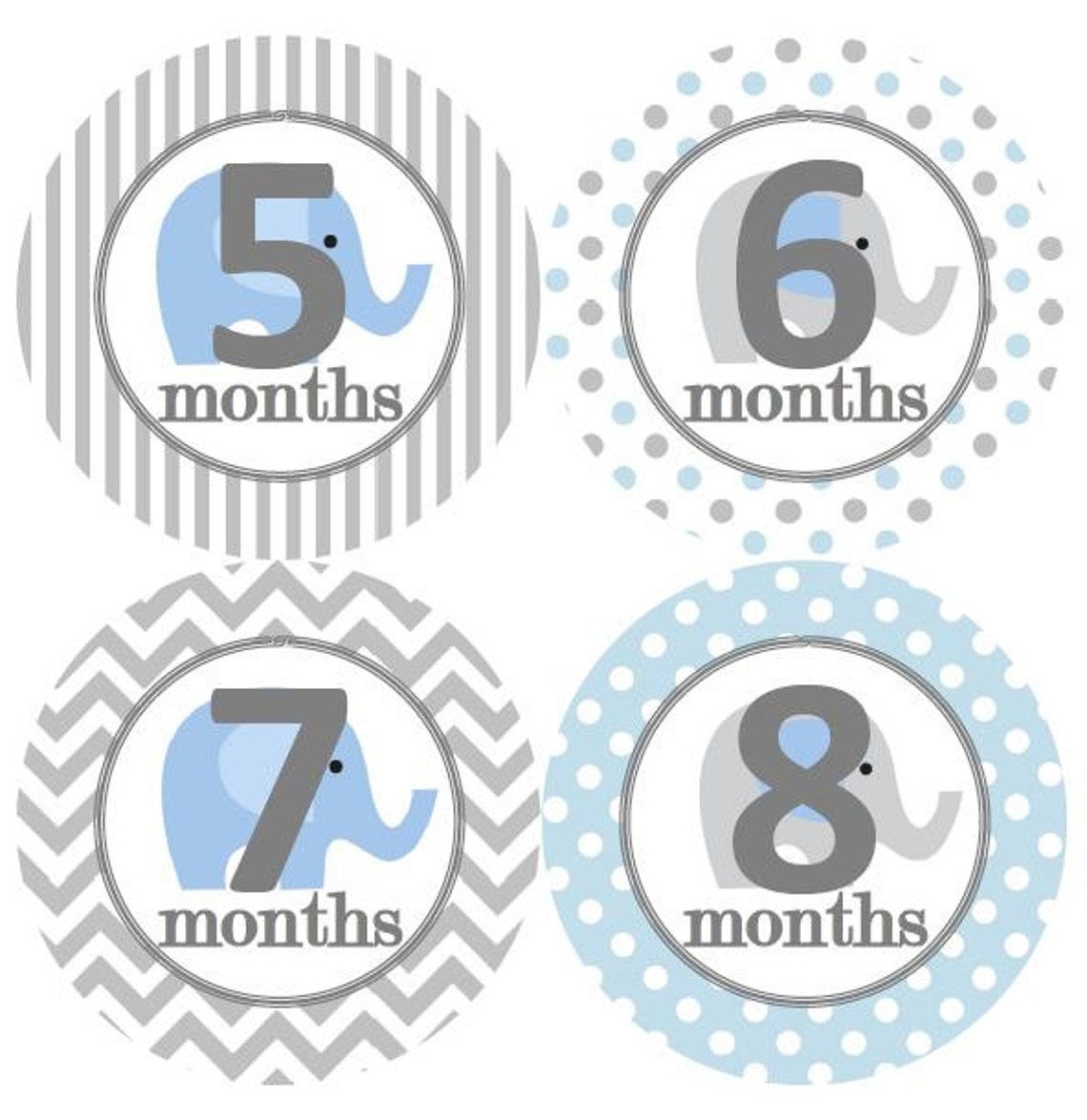 Baby Monthly Milestone Growth Stickers Grey and Blue Elephant | Etsy