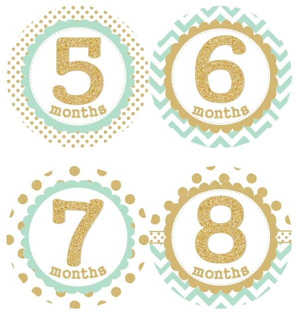 Baby Monthly Milestone Growth Stickers Gold Glitter Mint Dots Chevrons ...