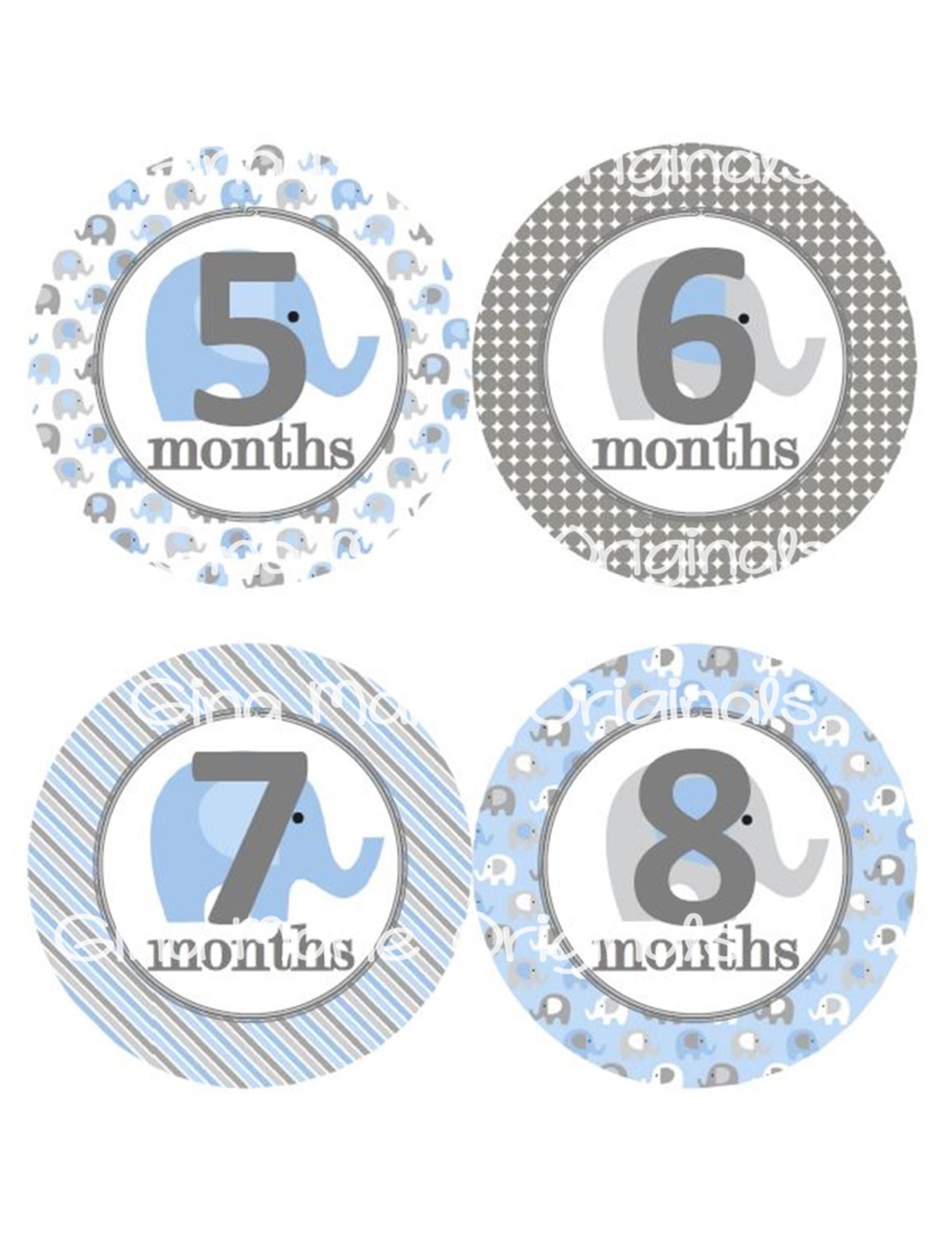 Baby Monthly Milestone Growth Stickers Grey and Blue Elephant | Etsy