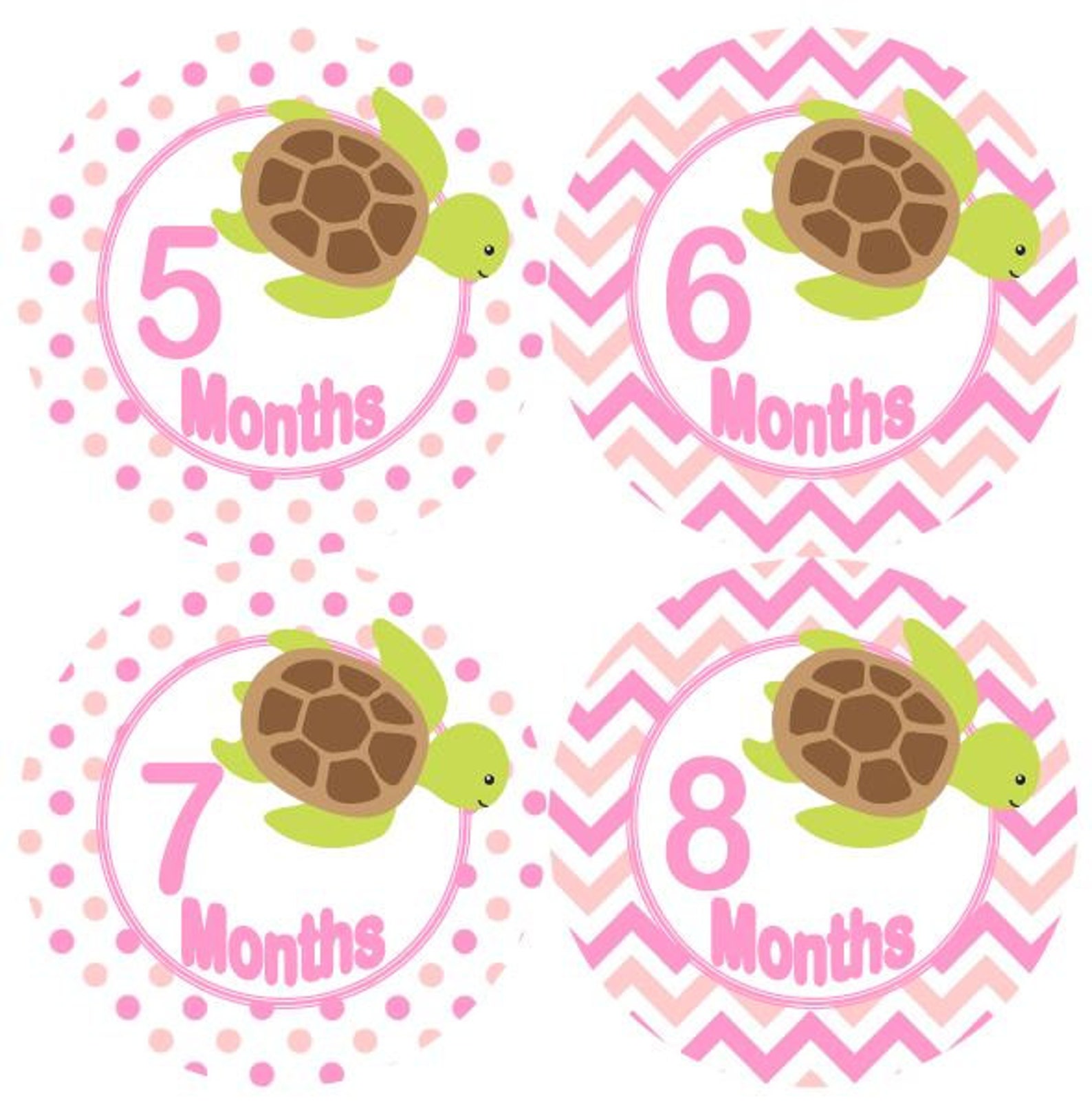 Baby Monthly Milestone Growth Stickers in Pinks With Green Sea - Etsy