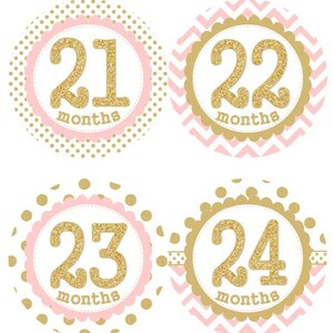 Baby Monthly Milestone Growth Stickers in Second Year 13-24 Months Gold ...