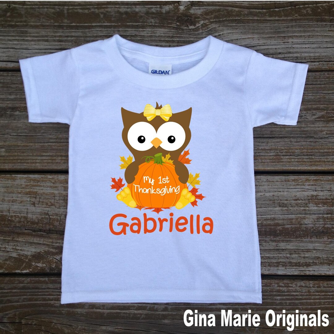 Personalized My 1st Thanksgiving Baby T-shirt Bodysuit Girl Owl Pumpkin ...