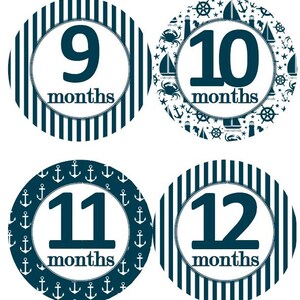 Baby Monthly Milestone Growth Stickers Nautical Navy White Anchor ...