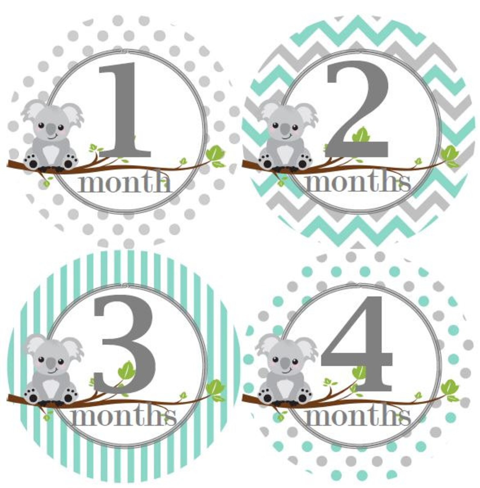 Baby Monthly Milestone Growth Stickers Aqua With Grey Koalas - Etsy