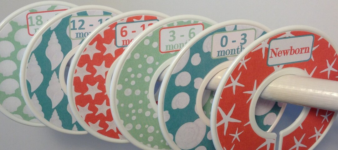 Baby Closet Dividers - Sea Shells in Coral Sea Glass and Aqua Seashells ...