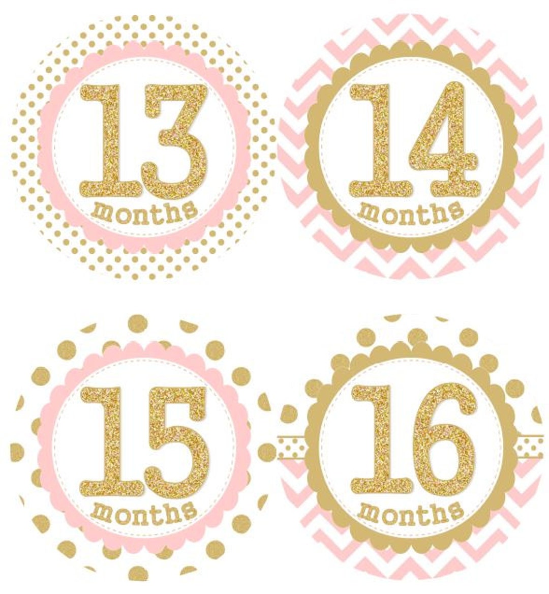 Baby Monthly Milestone Growth Stickers in Second Year 13-24 Months Gold ...