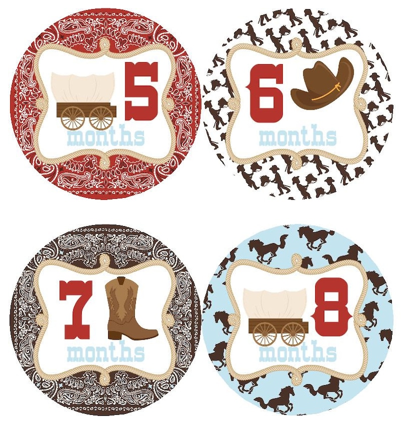 Baby Monthly Milestone Growth Stickers in Cowboys Western Red | Etsy