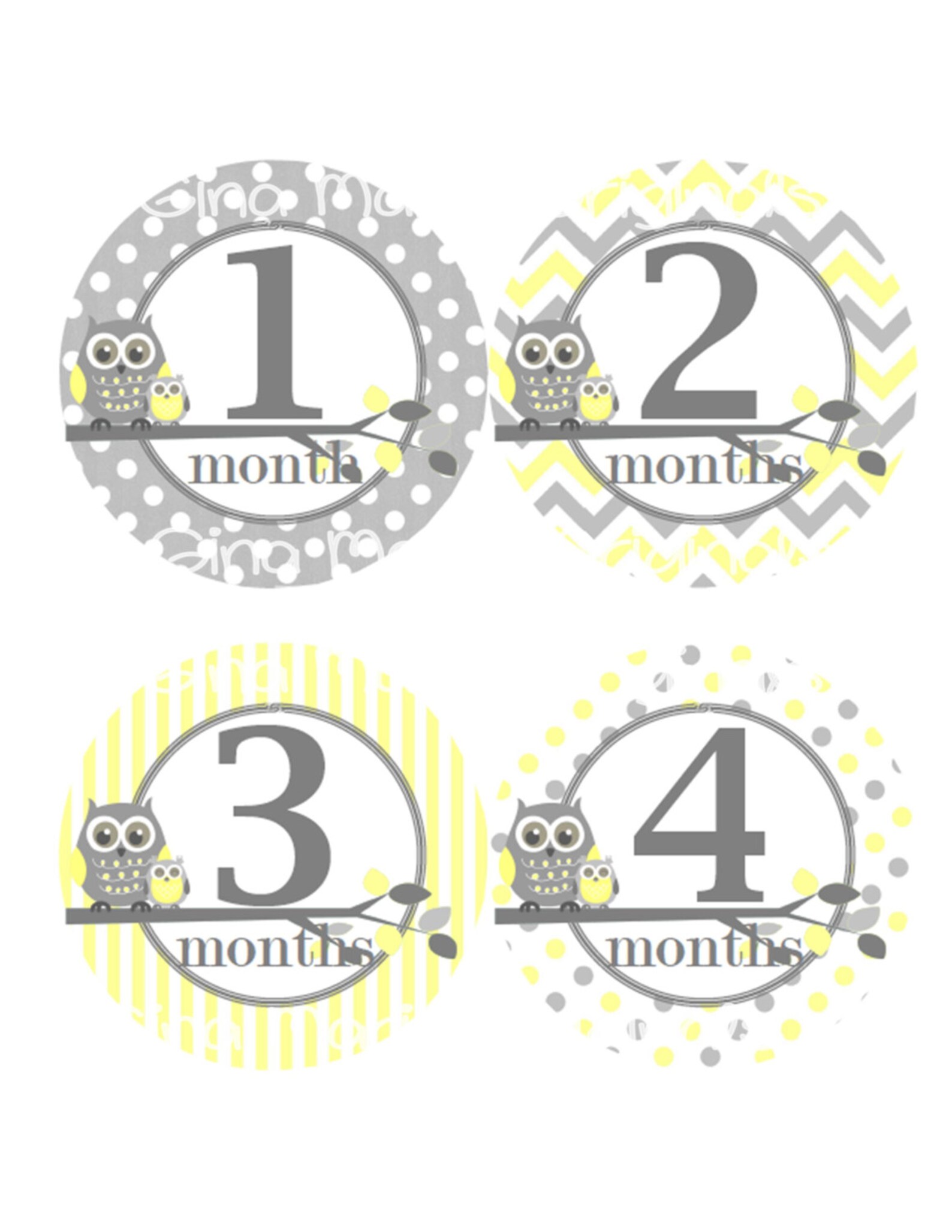 Baby Monthly Milestone Growth Stickers in Yellow Grey Owls | Etsy