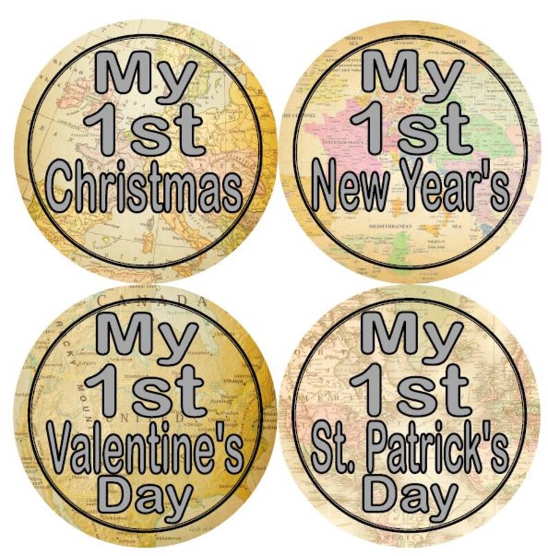 Baby First 1st HOLIDAYS Stickers Vintage World Maps Travel Nursery ...