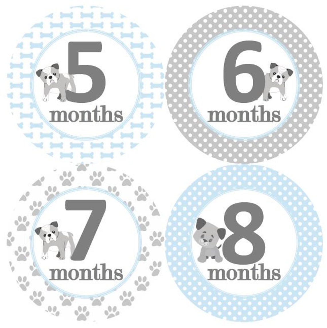 Baby Monthly Milestone Growth Stickers in Blue Grey Bulldog - Etsy