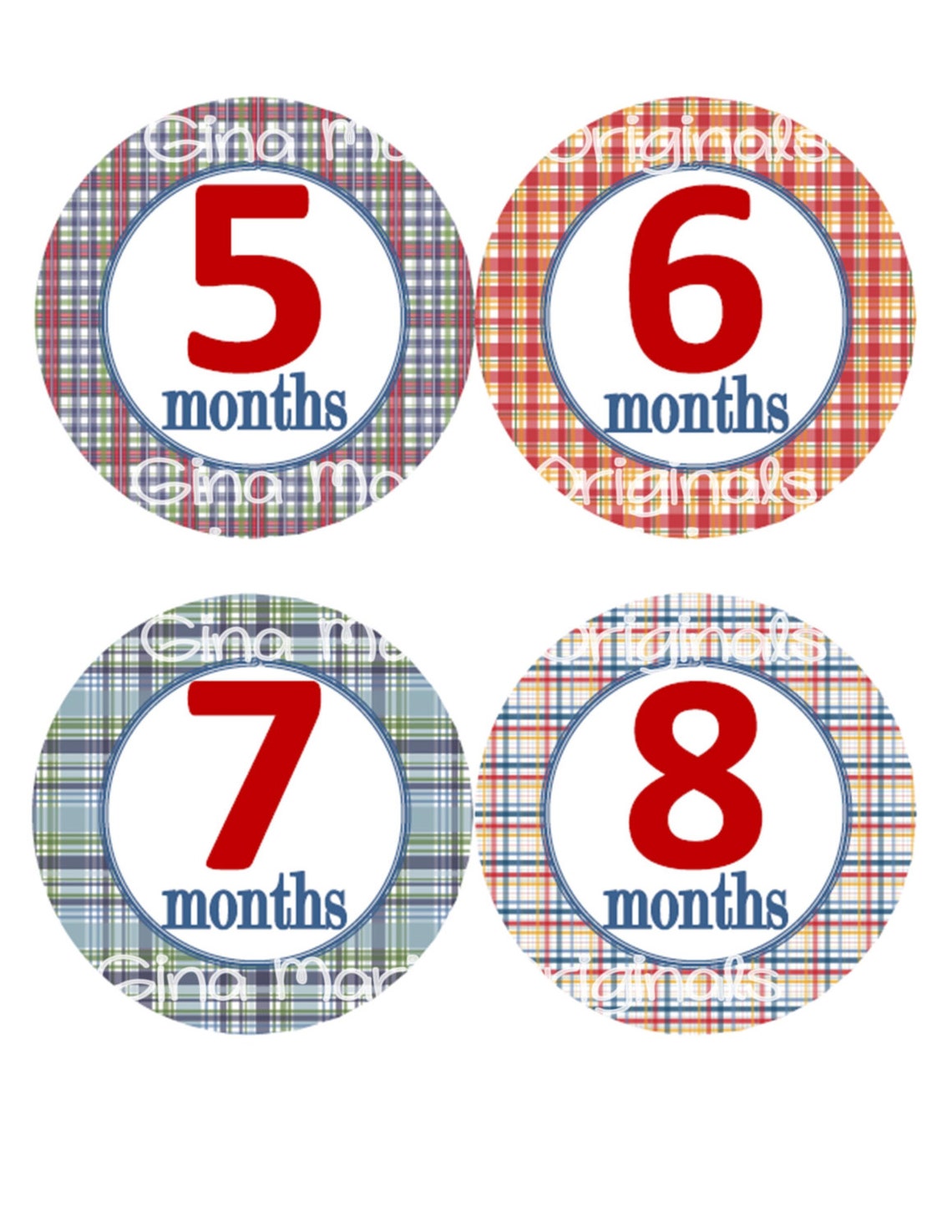 Baby Monthly Milestone Growth Stickers Preppy Navy Blue Red | Etsy