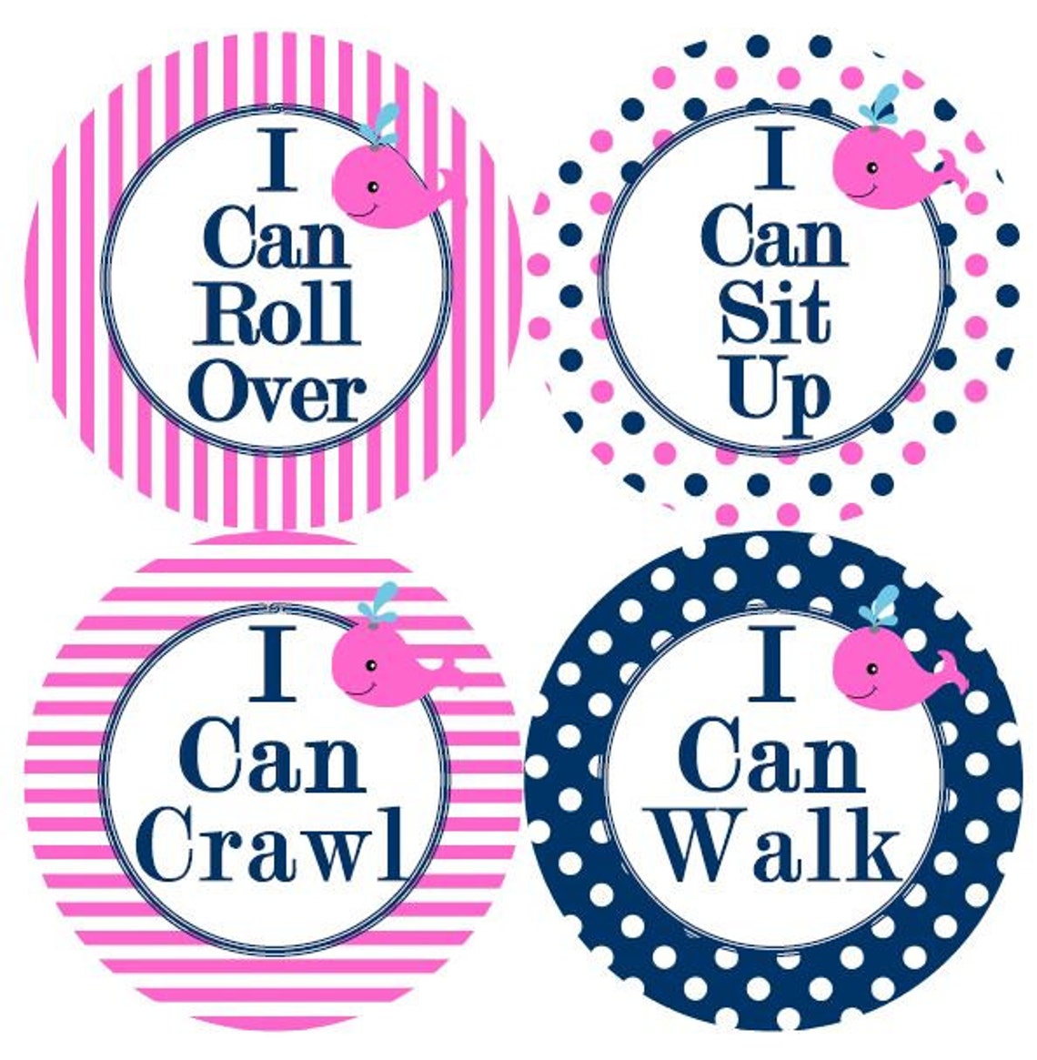 Baby First 1st MILESTONES Stickers Bright Pink Navy Whale | Etsy