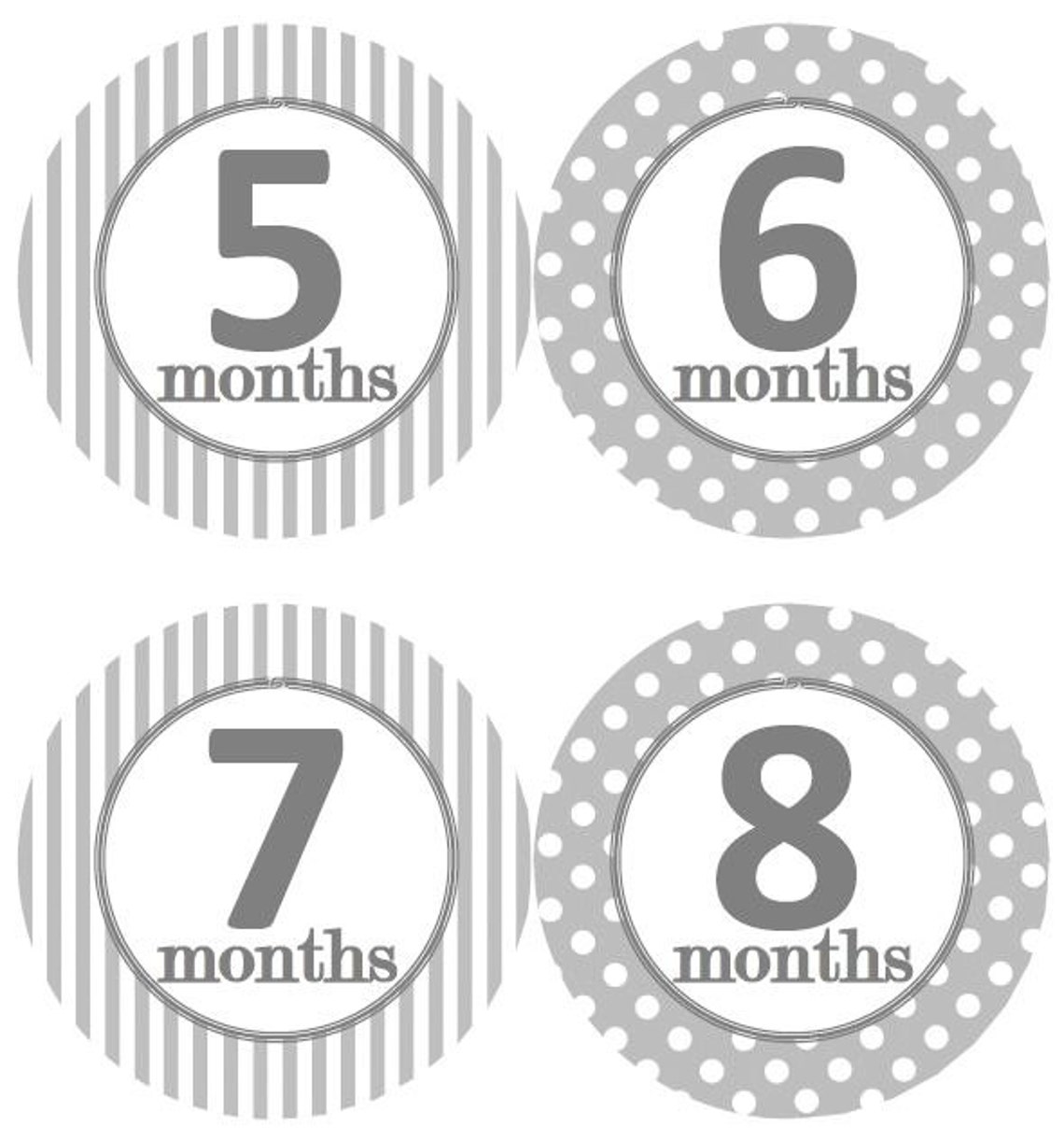 Baby Monthly Milestone Growth Stickers Grey White Dots Stripes | Etsy