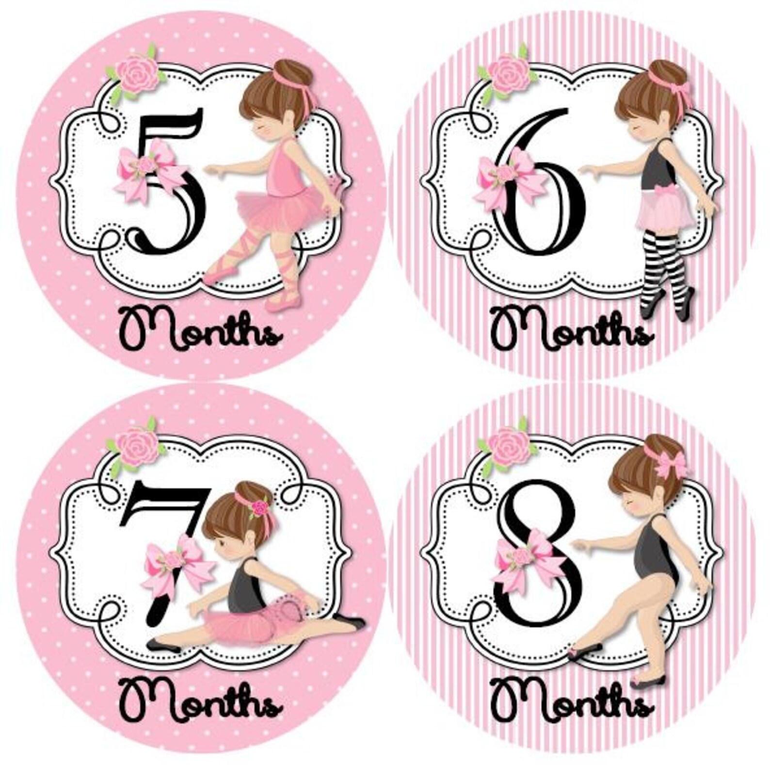 Baby Monthly Milestone Growth Stickers Pretty Pink Black | Etsy