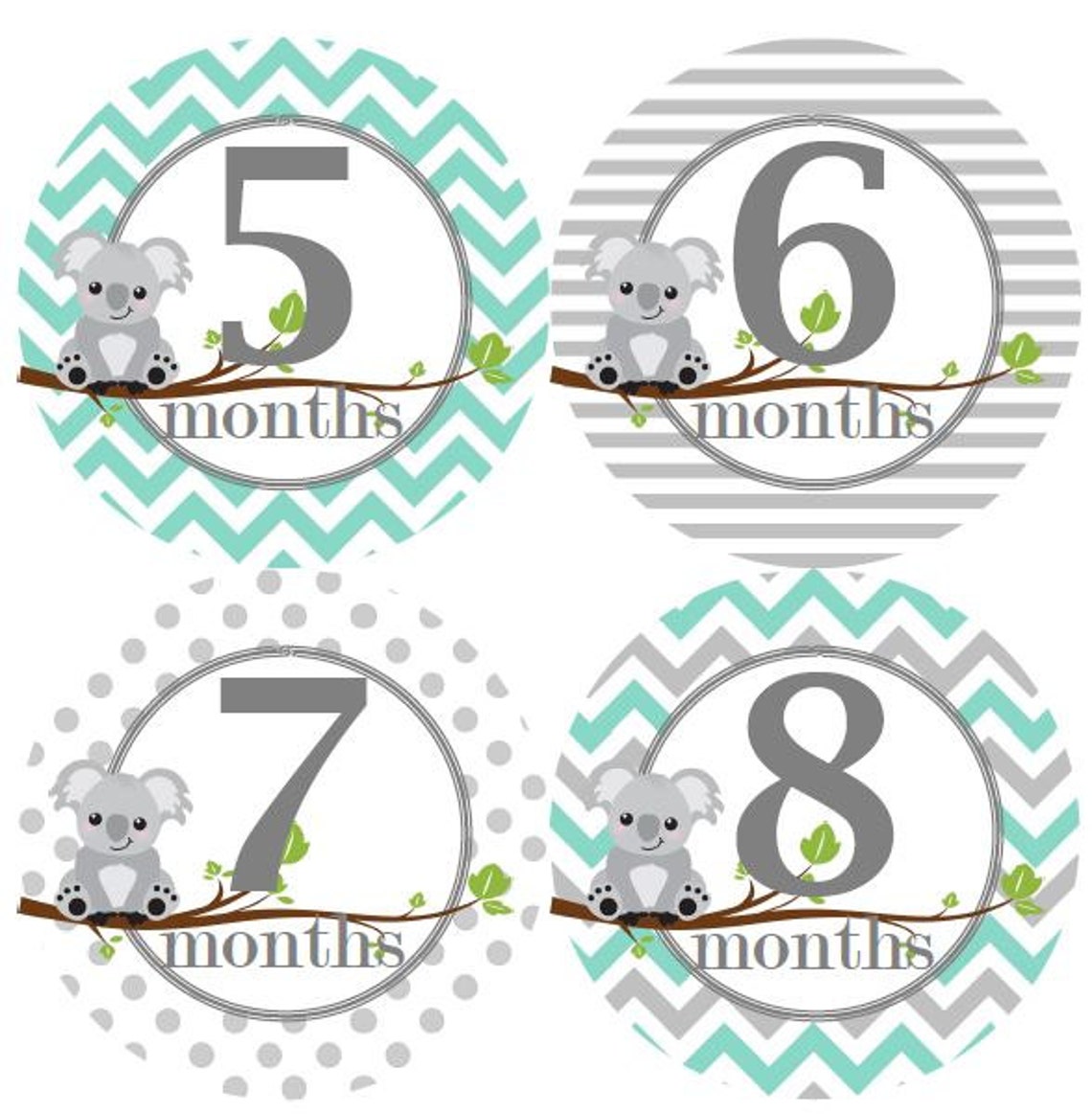 Baby Monthly Milestone Growth Stickers Aqua With Grey Koalas - Etsy