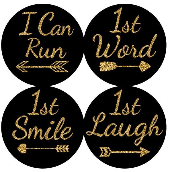 Baby 1st First Milestones Growth Stickers Gold Glitter Black Arrows ...