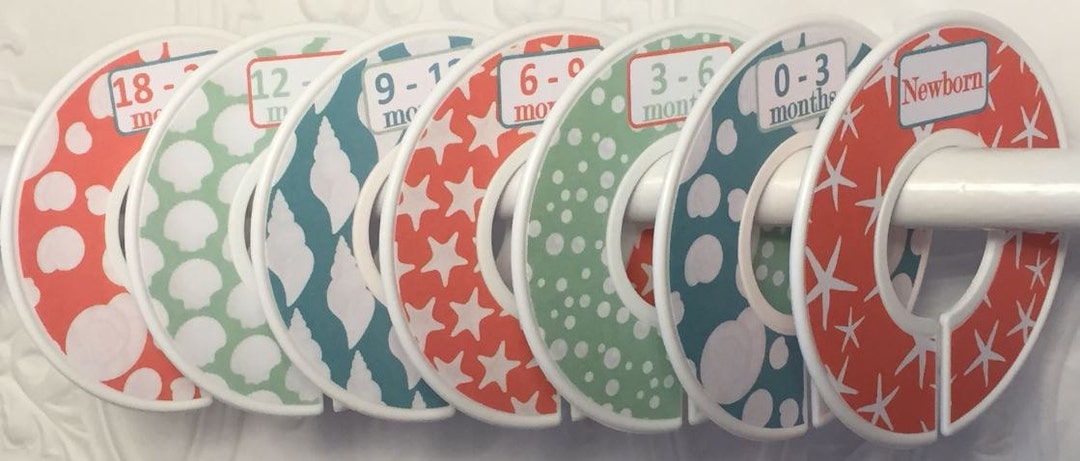 7 Baby Closet Dividers - Sea Shells in Coral Sea Glass and Aqua ...