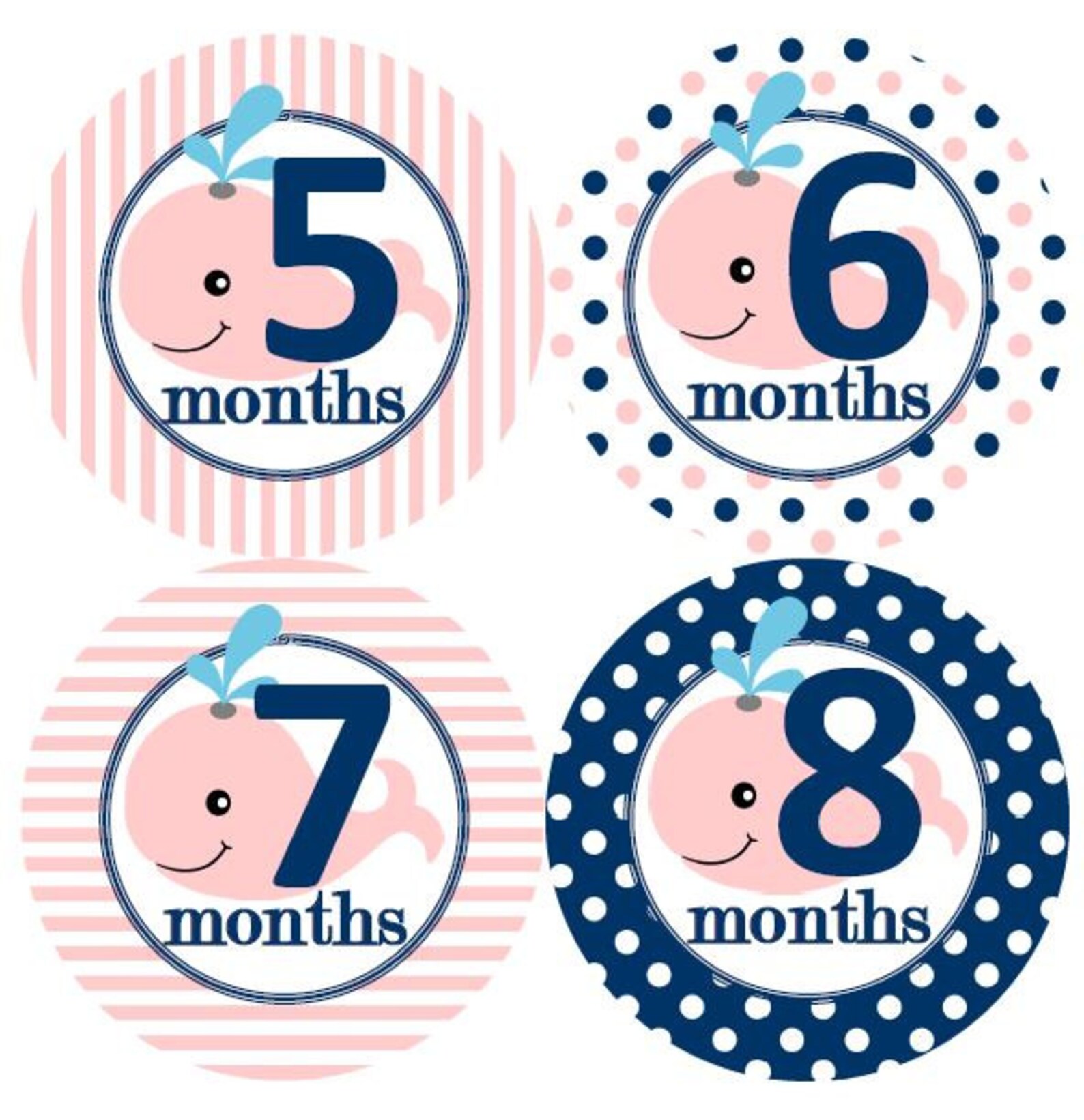 Baby Monthly Milestone Growth Stickers Light Pink Navy Whale Nursery ...
