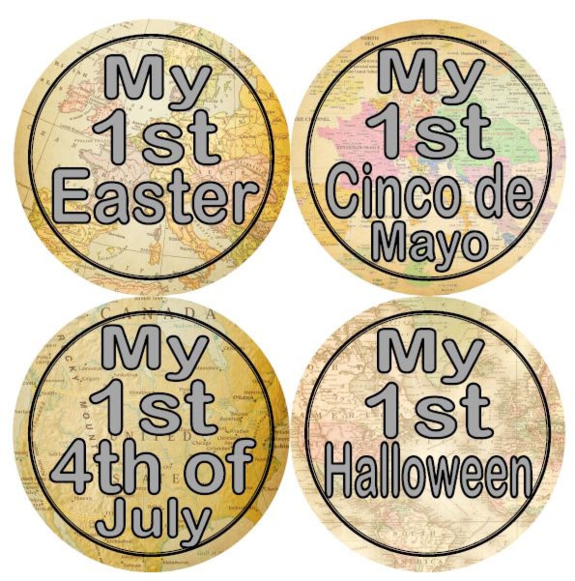 Baby First 1st HOLIDAYS Stickers Vintage World Maps Travel Nursery ...