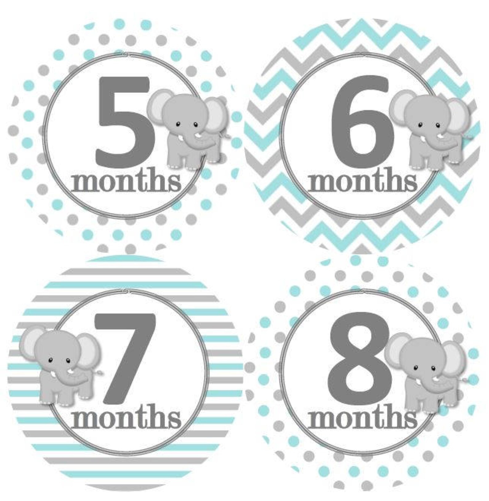 Baby Monthly Milestone Growth Stickers Aqua Grey White - Etsy