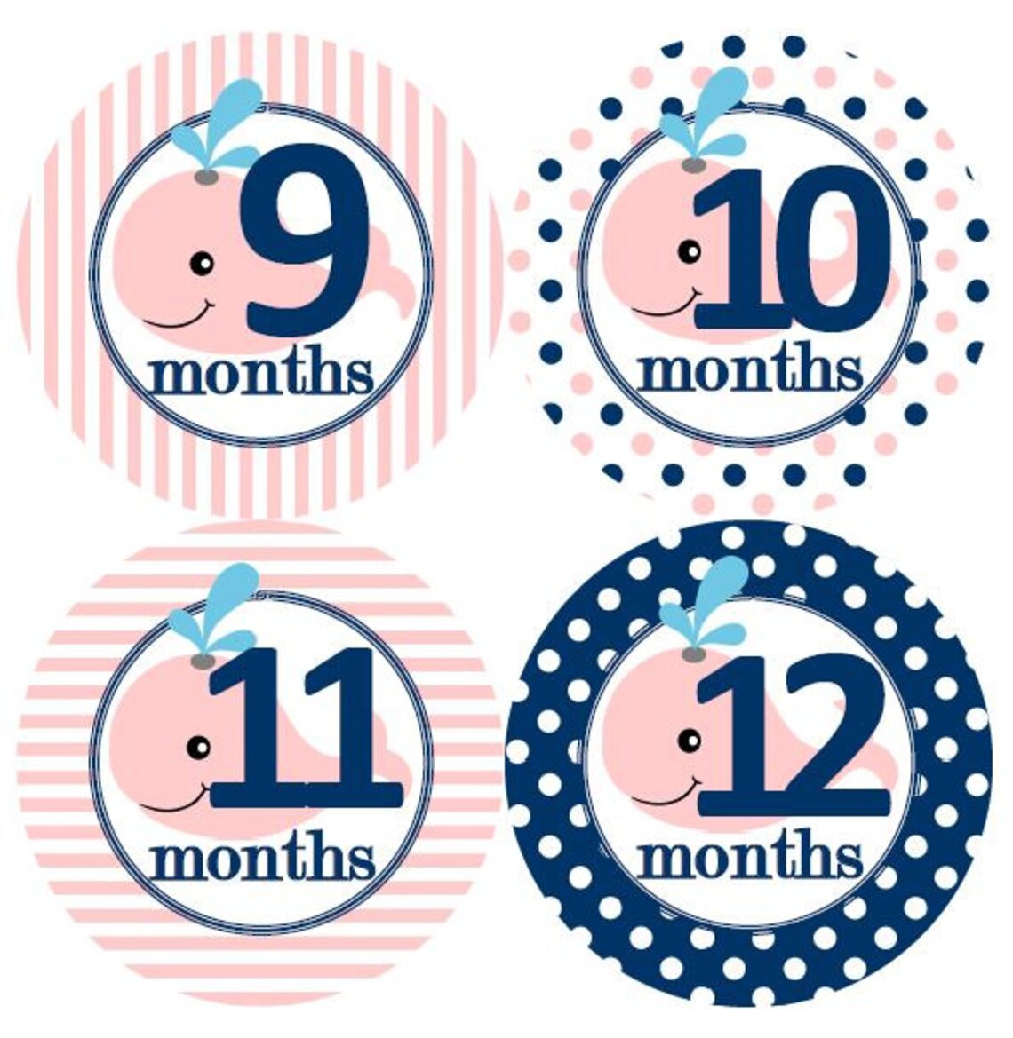 Baby Monthly Milestone Growth Stickers Light Pink Navy Whale | Etsy