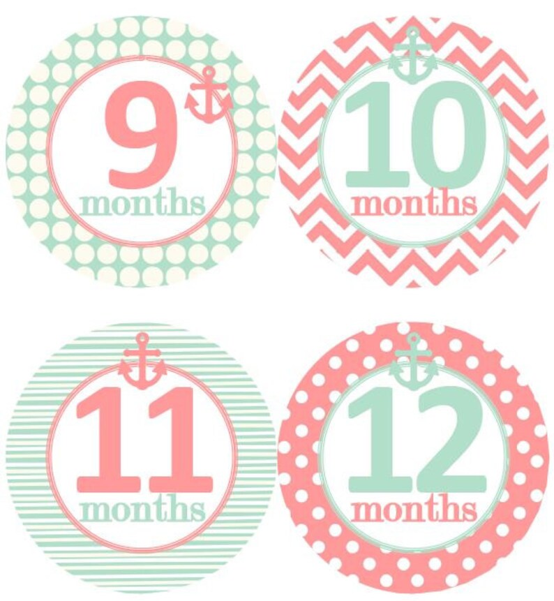 Baby Monthly Milestone Growth Stickers Nautical Mint Coral | Etsy