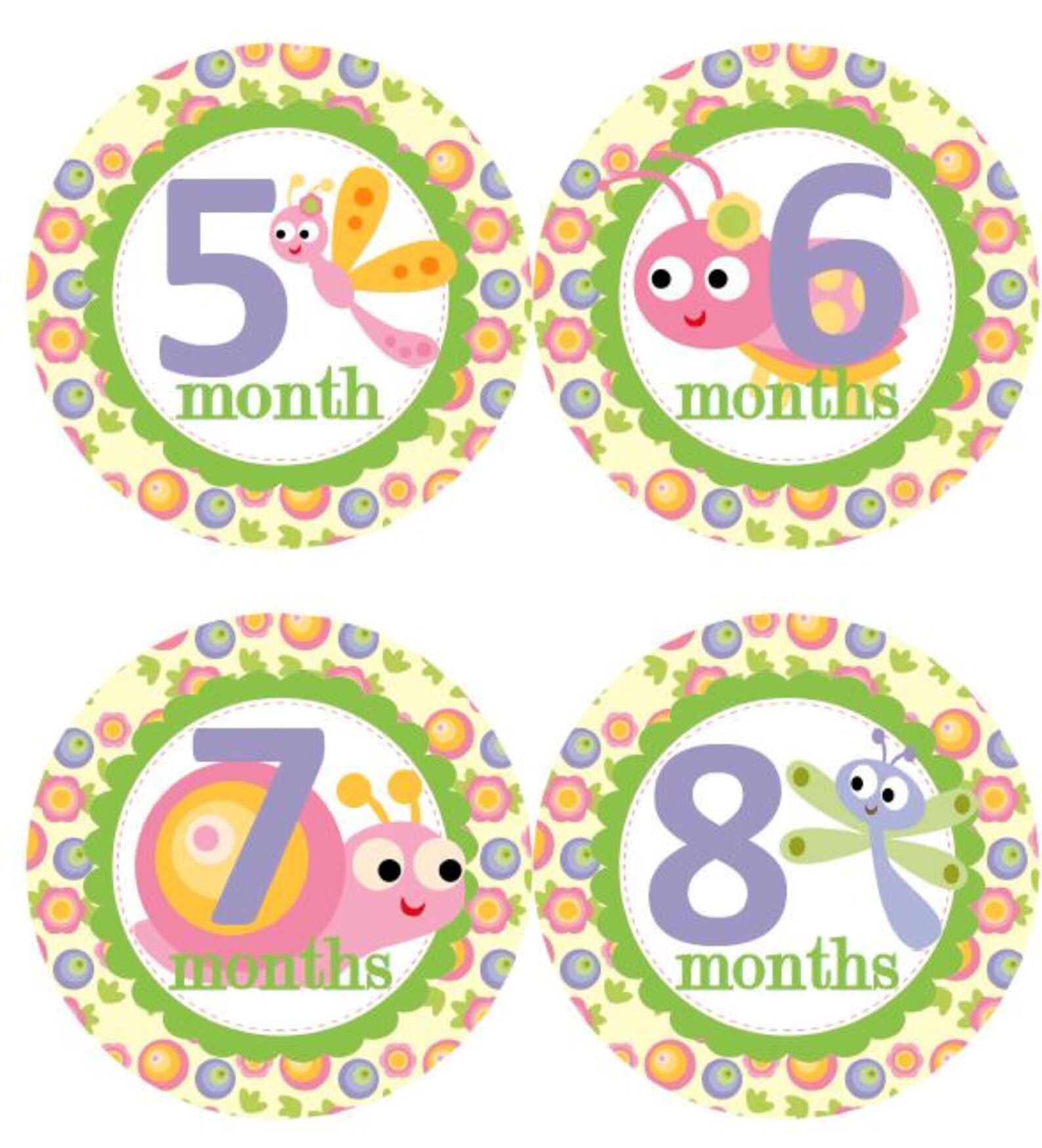 Baby Monthly Milestone Growth Stickers Girly Cute Bug Bugs - Etsy