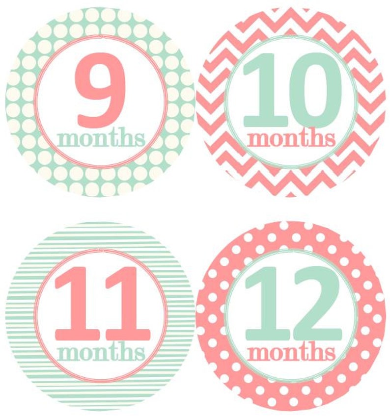 Baby Monthly Milestone Growth Stickers Mint Coral Pink Nursery | Etsy