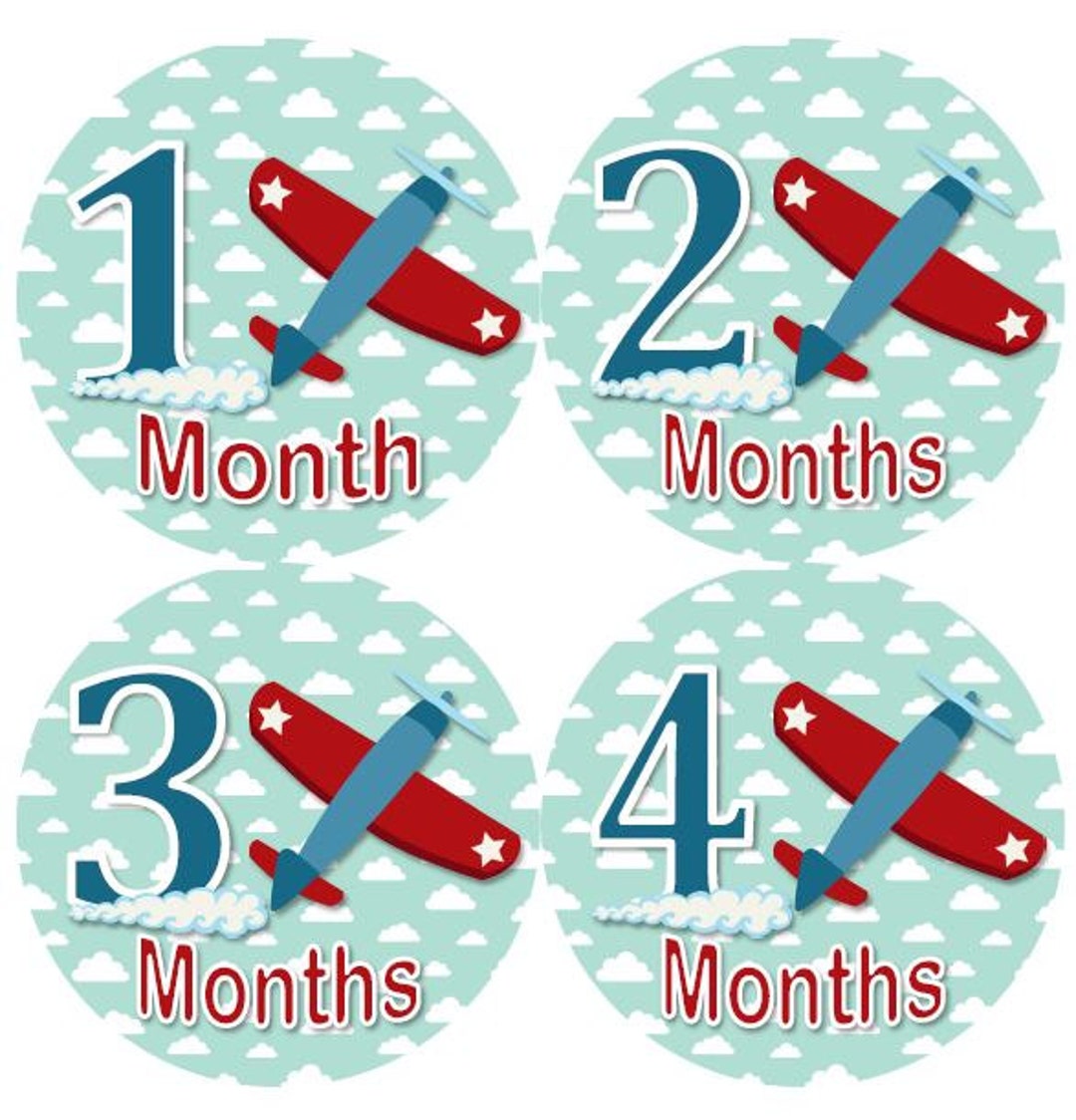 Baby Monthly Milestone Growth Stickers Navy Red Blue Planes Stars Sky ...