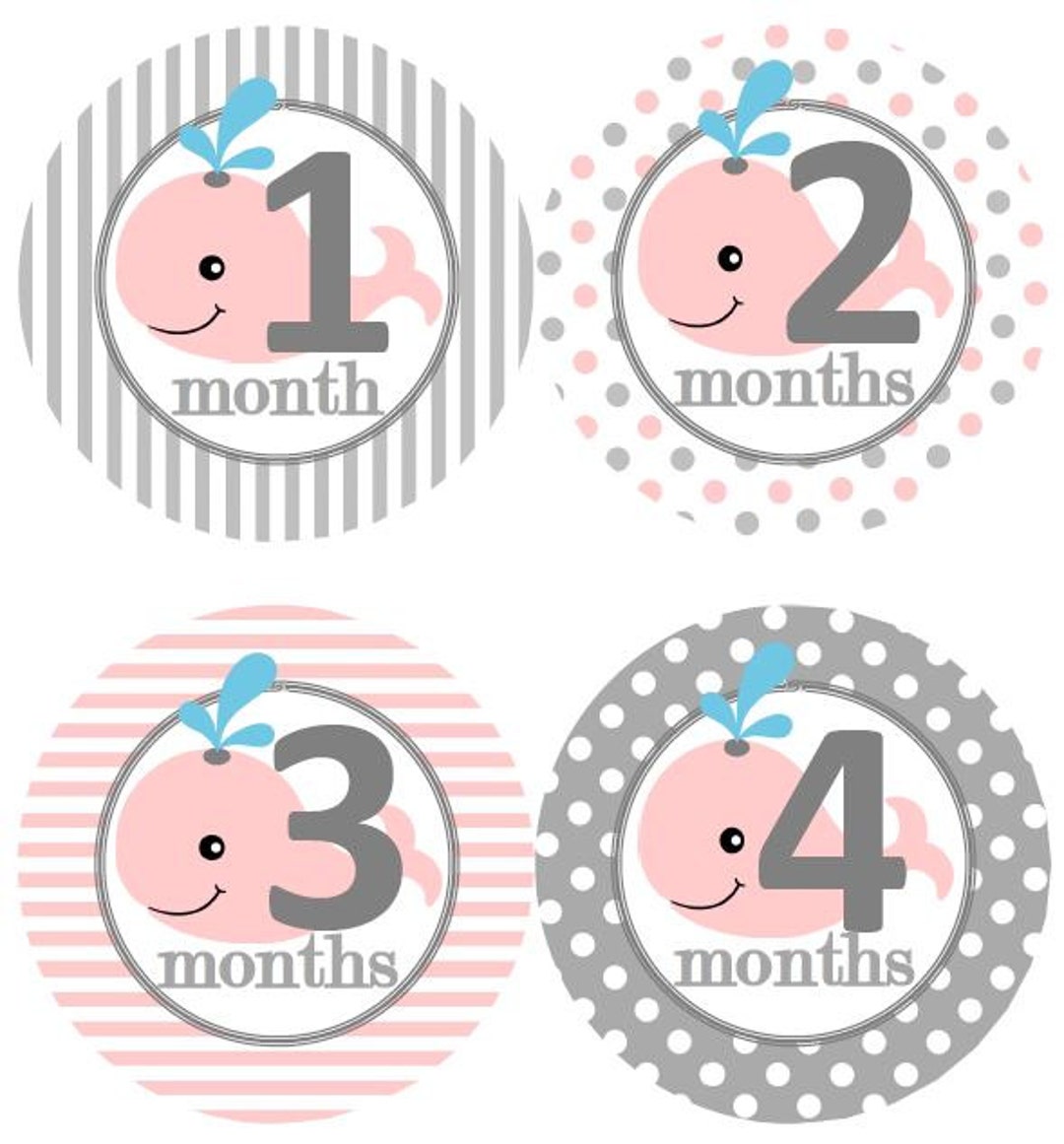 Baby Monthly Milestone Growth Stickers Pink Grey Whale Nursery Theme ...