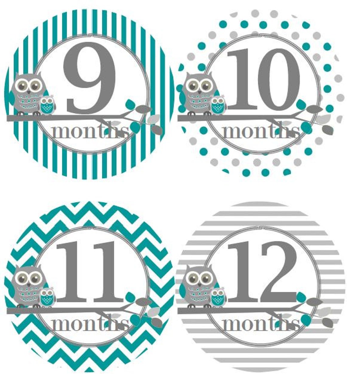 Baby Monthly Milestone Growth Stickers in Teal Grey Owls | Etsy