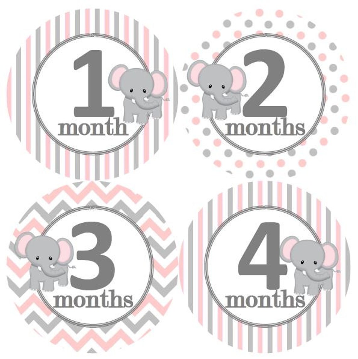 Baby Monthly Milestone Growth Stickers Grey Pink White Elephant Nursery ...